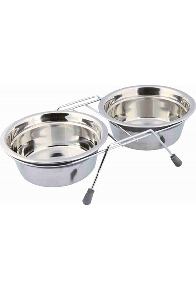 Trixie Köpek Mama Su Kabı, Tıkırtısız, Paslanmaz Çelik, 2 x 0,9 Lt/ø 16 Cm, Gri