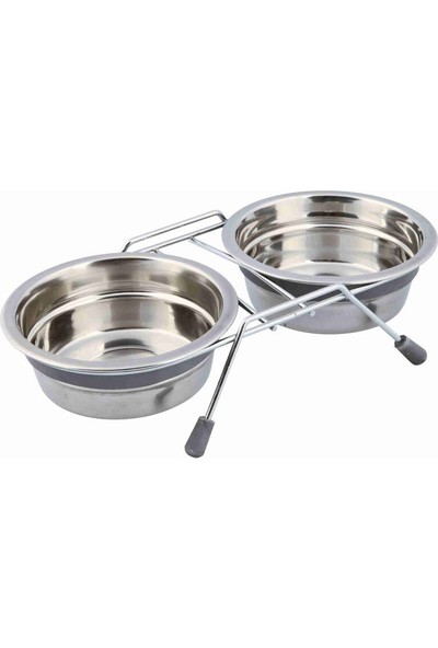 Trixie Köpek Mama Su Kabı, Tıkırtısız, Paslanmaz Çelik, 2 x 0,45 Lt/ø 13 Cm, Gri