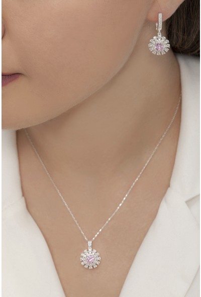 Ateş Gold Süzme Mitos Taşlı Kadın Ikili Gümüş Takı Seti