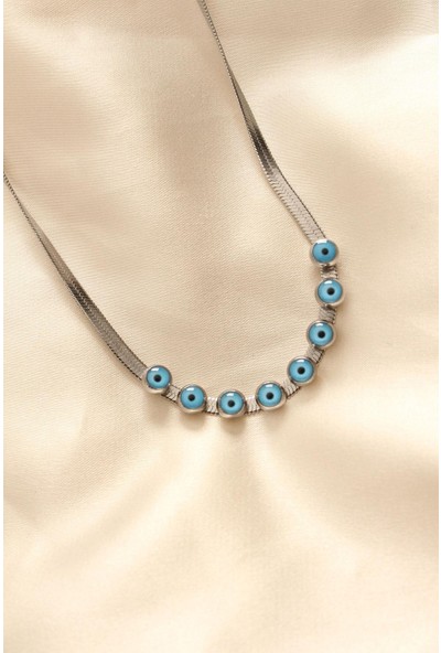 Clariss Çelik Gümüş Renk Nazar Boncuklu Italyan Zincir Kolye