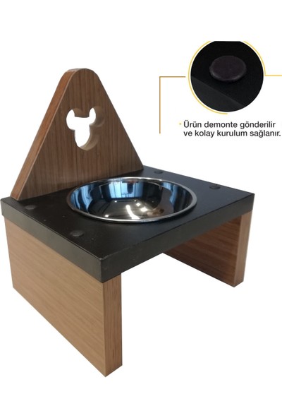 Petzanya Ahşap Kedi Mama ve Su Kabı - Tekli - Mikili Petzanya Ahşap Kedi Mama ve Su Kabı - Tekli - Mikili