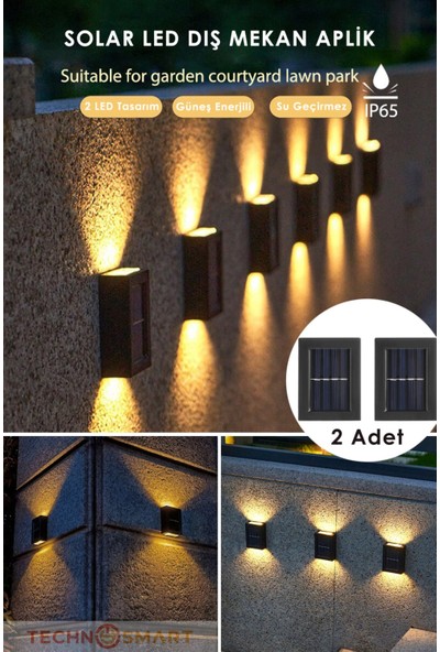 Technosmart 2ADET Modern Solar Çift Taraflı Aplik Güneş Enerjili Aydınlatma Dekorasyon Duvar Lamba Technosmart 2ADET Modern Solar Çift Taraflı Aplik Güneş Enerjili Aydınlatma Dekorasyon Duvar Lamba