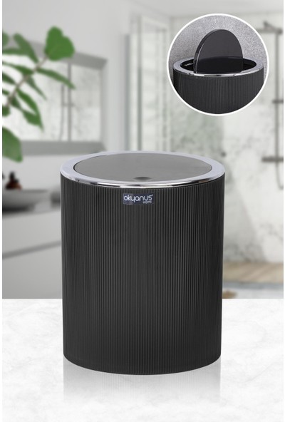 Okyanus Home Siyah Çizgili Yuvarlak Çöp Kovası