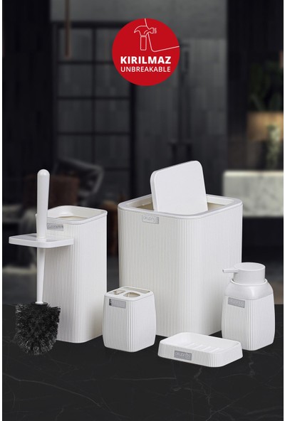 Okyanus Home Kırılmaz Beyaz Çizgili 5'li Banyo Seti Okyanus Home Kırılmaz Beyaz Çizgili 5'li Banyo Seti