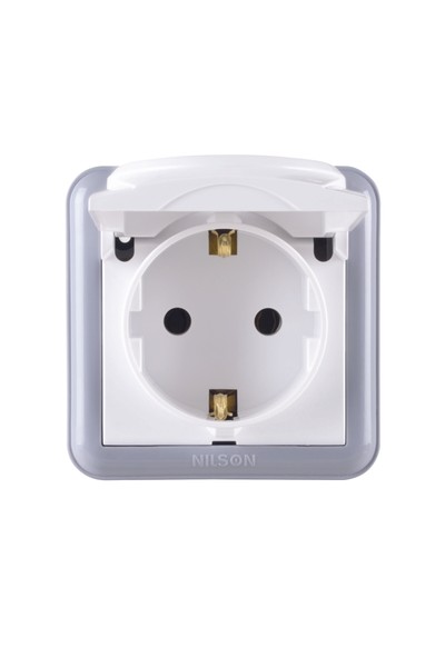 Nilson Unique Gri-Beyaz Sıva Üstü Kapaklı Topraklı Priz