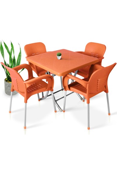 Romanoset Plastik Paris 80X80 cm Katlanır Bahçe ve Balkon Masa Takımı 4 Sandalyeli Turuncu Romanoset Plastik Paris 80X80 cm Katlanır Bahçe ve Balkon Masa Takımı 4 Sandalyeli Turuncu