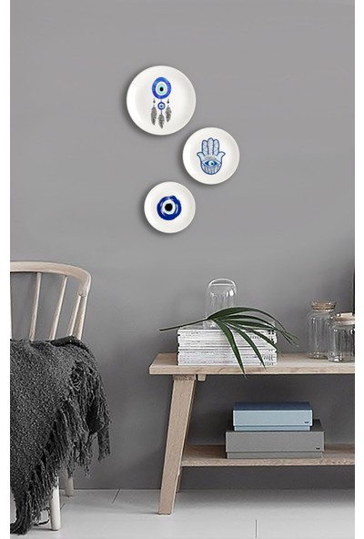 Uadac Nazar Temalı Baskılı Porselen 3lü Duvar Tabağı Seti Uadac Nazar Temalı Baskılı Porselen 3lü Duvar Tabağı Seti