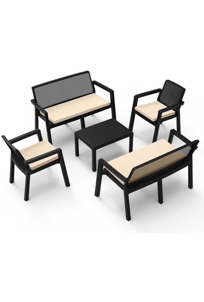 Violet Prestij 2+2+1+1 Siyah 6lı Bahçe Balkon Masa Takımı