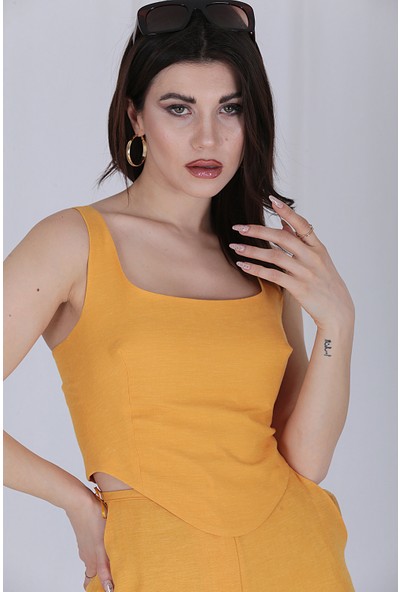 Nam Kadın Sarı Carmen Yaka Bluz