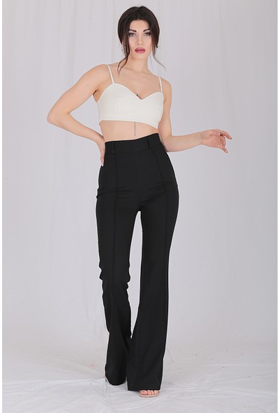 Nam Kadın Siyah Yüksek Bel Ispanyol Paça Pantolon