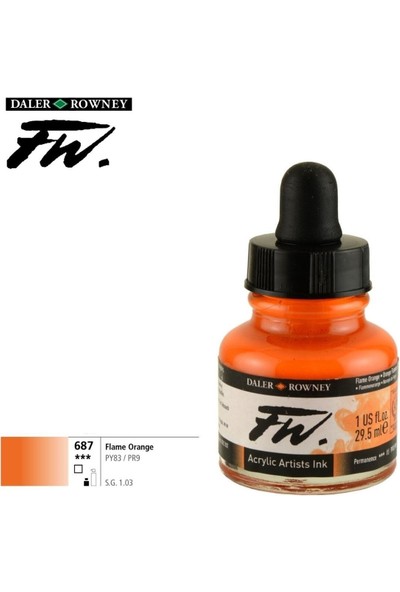 Daler Rowney Likit Akrilik Pistole Mürekkebi Fw Ink 29.5ml 687 Flame Orange
