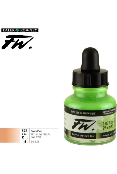 Daler Rowney Likit Akrilik Pistole Mürekkebi Fw Ink 29.5ml 578 Şeftali Pembesi Ten Tonu