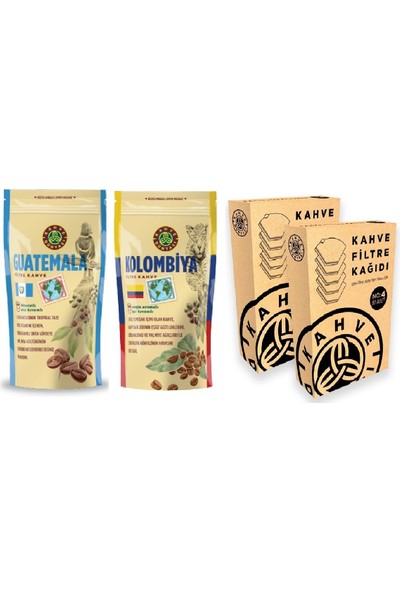 Kahve Dünyası Kolombiya Filtre Kahve 250GR ve Guatemala Filtre Kahve 250GR + 2 Adet Filtre Kagıdı Kahve Dünyası Kolombiya Filtre Kahve 250GR ve Guatemala Filtre Kahve 250GR + 2 Adet Filtre Kagıdı