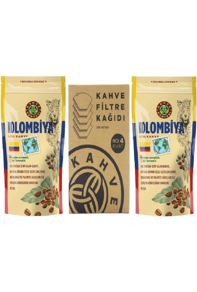 Kahve Dünyası 2 Adet Kolombiya Filtre Kahve 250GR + 1 Adet Filtre Kağıdı Kahve Dünyası 2 Adet Kolombiya Filtre Kahve 250GR + 1 Adet Filtre Kağıdı