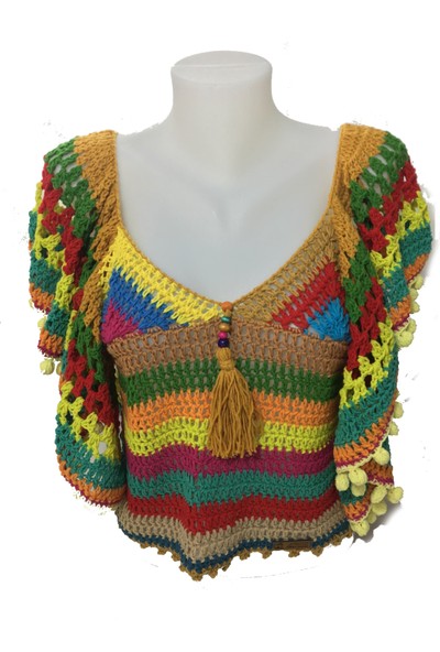 El Örgüsü Kare Motifli Bluz