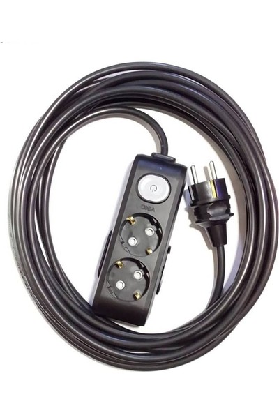 Obukacha 2'Li Siyah Anahtarlı Topraklı Çocuk Korumalı Grup Priz 10 Metre