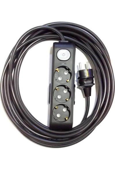 Obukacha 3'Lü Siyah Anahtarlı Topraklı Çocuk Korumalı Grup Priz 6 Metre