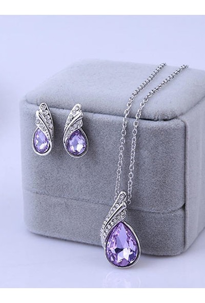 Abbsee Su Damlası Kristal Kolye Küpe Set Bayan Takı Seti Elmas Kesim Takı Seti Abbsee Su Damlası Kristal Kolye Küpe Set Bayan Takı Seti Elmas Kesim Takı Seti