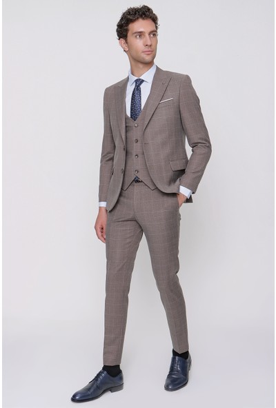Morven Erkek Kahverengi Yelekli Ekose Slim Fit Dar Kesim Pantolonu Ipli 6 Drop Takım Elbise Morven Erkek Kahverengi Yelekli Ekose Slim Fit Dar Kesim Pantolonu Ipli 6 Drop Takım Elbise