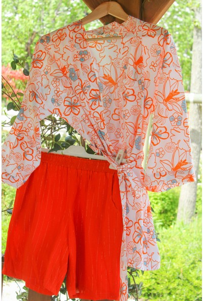 Desenli Kimono&şort Takımı