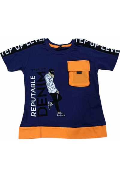 Barkod Kids Erkek Çocuk Reputable Yazı Desenli Cepli Omuzları Yazılı Tişört
