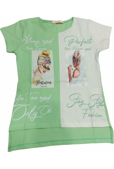 Pançiko Kız Çocuk Dijital Baskı Iki Renk Tişört