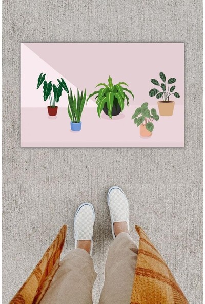 Berlin Shop Dijital Baskı Dekoratif Saksı Bej Kapı Önü Paspası K-1207