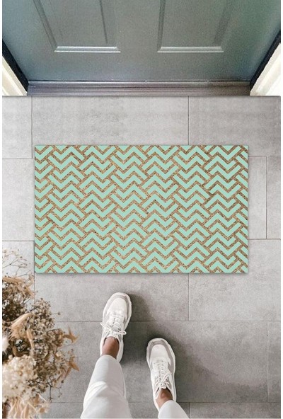 Berlin Shop Turkuaz Kapı Önü Paspası Zigzag Desen K-3227 Berlin Shop Turkuaz Kapı Önü Paspası Zigzag Desen K-3227