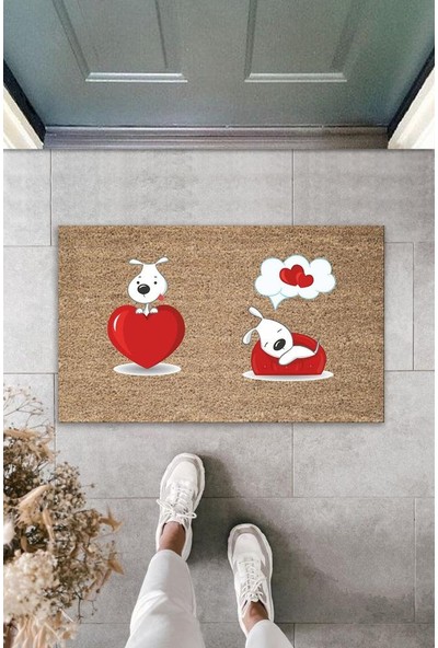 Berlin Shop Dijital Baskı Kahverengi Kırmızı Kalpli Rüya Gören Köpekler Dekoratif Kapı Paspası K-2012 Berlin Shop Dijital Baskı Kahverengi Kırmızı Kalpli Rüya Gören Köpekler Dekoratif Kapı Paspası K-2012