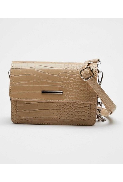 Timsah Desenli Zincir Detaylı El ve Omuz Çantası