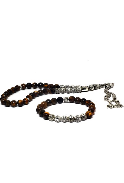 Bakcenter Kişiye Özel Isimli Kaplan Gözü Tesbih Bieklik Seti Bakcenter Kişiye Özel Isimli Kaplan Gözü Tesbih Bieklik Seti