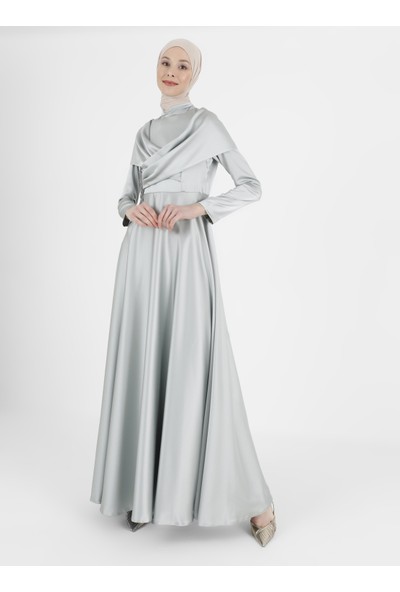 Refka Omuz Şalı ve Işleme Detaylı Saten Abiye Elbise - Su Yeşili - Refka Woman Refka Omuz Şalı ve Işleme Detaylı Saten Abiye Elbise - Su Yeşili - Refka Woman