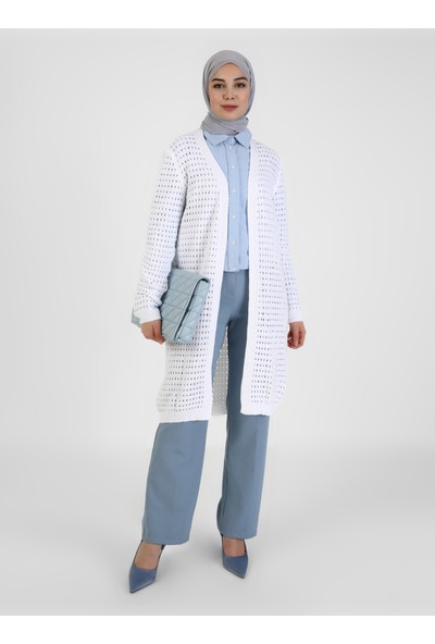 Tavin Düz Renk Triko Hırka - Beyaz - Tavin Tavin Düz Renk Triko Hırka - Beyaz - Tavin