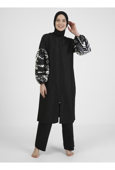 Mayo Bella Paraşüt Balon Kollu Siyah Beyaz Desenli Tesettür Mayo - Siyah Beyaz - Mayo Bella Mayo Bella Paraşüt Balon Kollu Siyah Beyaz Desenli Tesettür Mayo - Siyah Beyaz - Mayo Bella