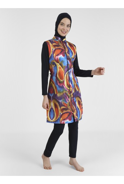 Mayo Bella Kolları Lycra Şal Desen Tam Kapalı Mayo - Çok Renkli - Mayo Bella Mayo Bella Kolları Lycra Şal Desen Tam Kapalı Mayo - Çok Renkli - Mayo Bella