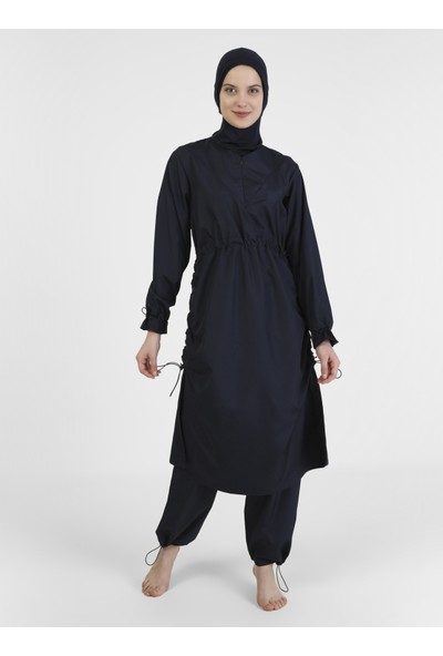 Mayo Bella Parmak Geçmeli Tam Kapalı Mayo - Lacivert - Mayo Bella