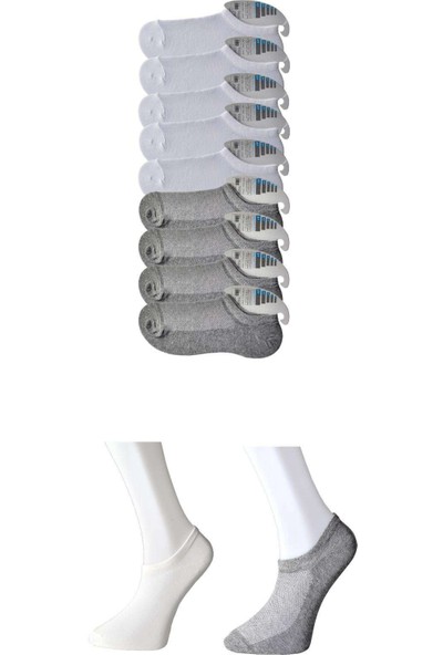 BYR Gri ve Beyaz Erkek Görünmez Çorap 9 Çift