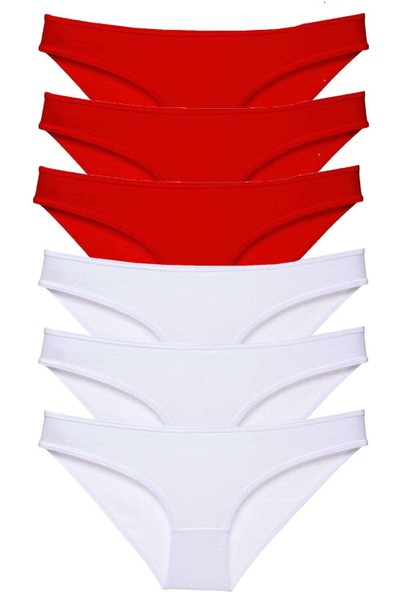 BYR 6 Adet Süper Eko Set Likralı Kadın Slip Külot Kırmızı Beyaz
