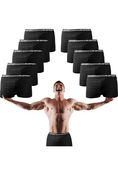 us.sport challenger Içgiyim 10'lu Siyah Boxer, Baksır, Likralı, Pamuklu, Slim Fit us.sport challenger Içgiyim 10'lu Siyah Boxer, Baksır, Likralı, Pamuklu, Slim Fit