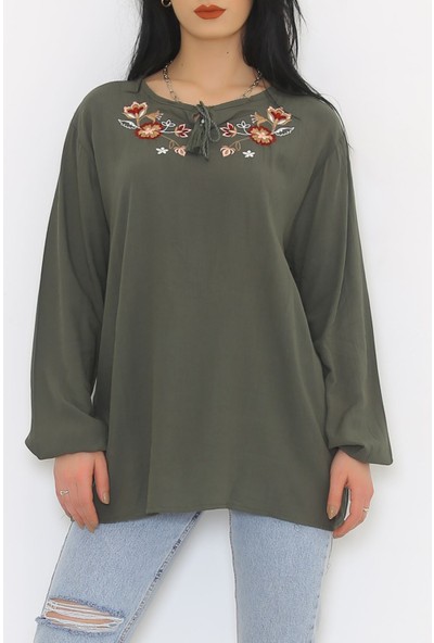 Desenli Uzun Kol Bluz Haki - 9315.1573.