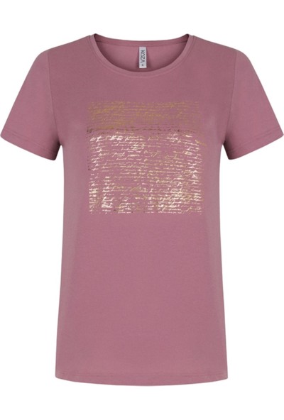 Sarı Dore Yazı Baskılı Gülkurusu Bisiklet Yaka T-Shirt KOZA21093