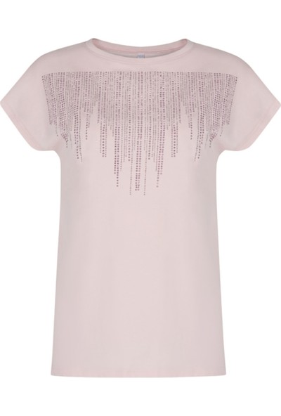 Koza Taş Baskılı Açık Pembe Bisiklet Yaka T-Shirt KOZA21082 Koza Taş Baskılı Açık Pembe Bisiklet Yaka T-Shirt KOZA21082