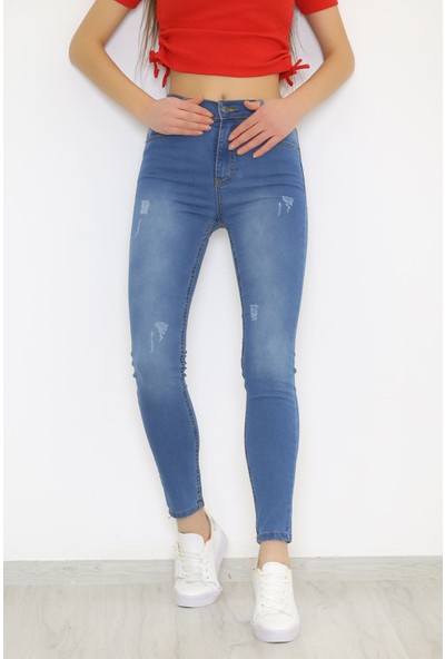 BYR Lazerli Kot Pantolon Mavi