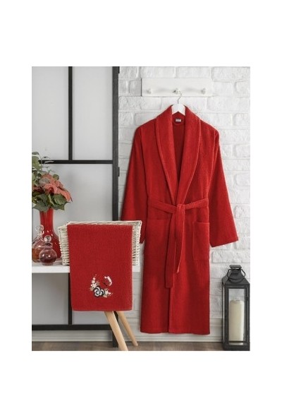 B2B Home Collection B2b Plus Pamuk 2'Li Kırmızı Bornoz Takımı