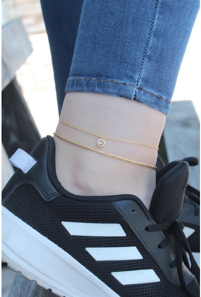 Clariss Gold Renk Taşlı Minimal Oval Detay Halhal