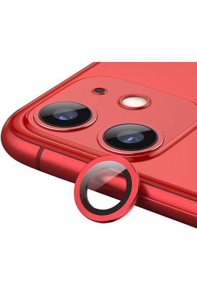 Eiroo Iphone 11 Metal Kenarlı Cam Kırmızı Kamera Lensi Koruyucu