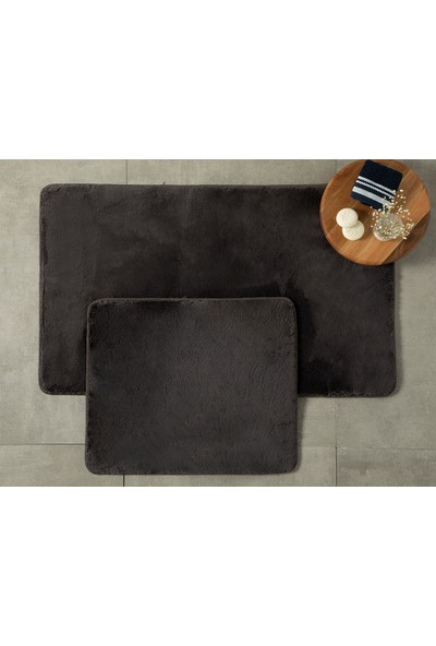 English Home Poffy 2'Li Banyo Paspası Setı 60 X 100 Cm - 50x60 Cm Antrasit