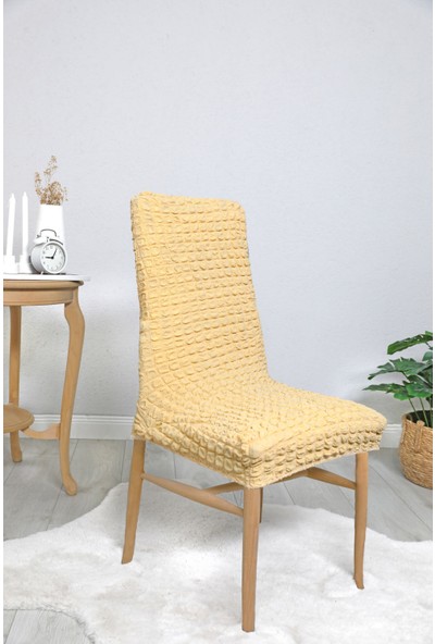 Favora Likralı Bürümcük Lastikli 6lı Sandalye Kılıfı - Vizon