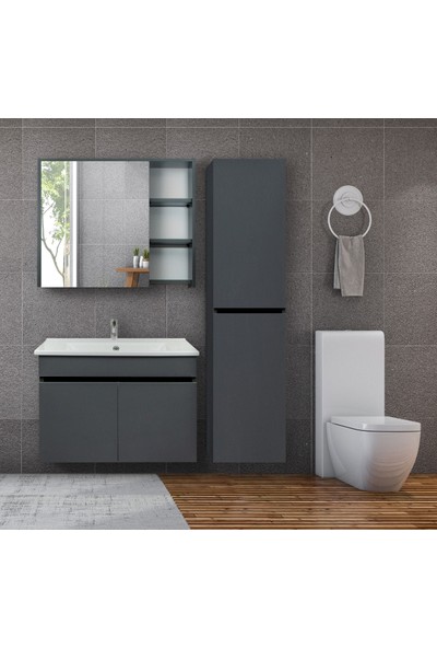 Ertekpa Galata Banyo Dolabı ve Boy Dolabı Takımı 75 cm Antrasit Ertekpa Galata Banyo Dolabı ve Boy Dolabı Takımı 75 cm Antrasit