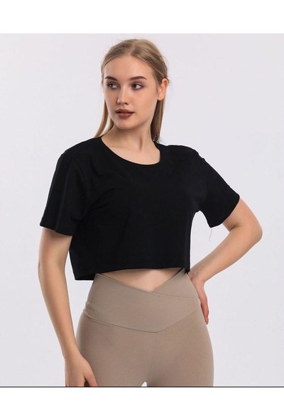Kadın Siyah Düz Crop